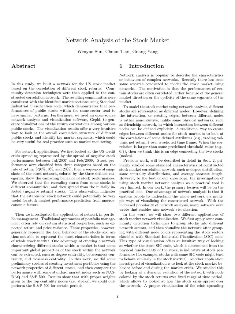 Network Analysis of The Stock Market: Wenyue Sun, Chuan Tian, Guang ...