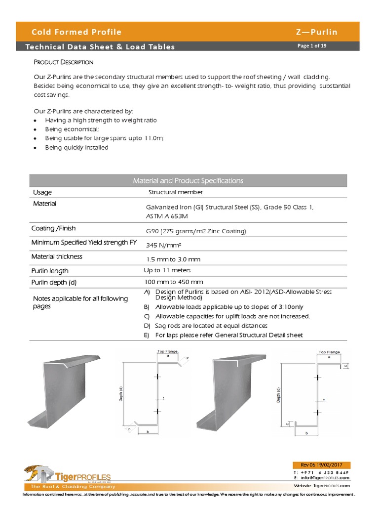 Z-Purlin Technical Data & Load Tables | PDF | Sheet Metal | Structural ...