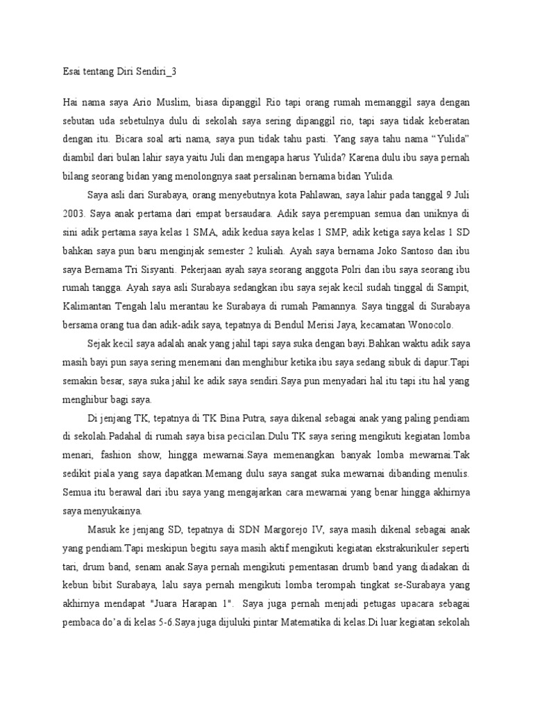 Esai Tentang Diri Sendiri - 1200 Kata-6900 Karakter | PDF