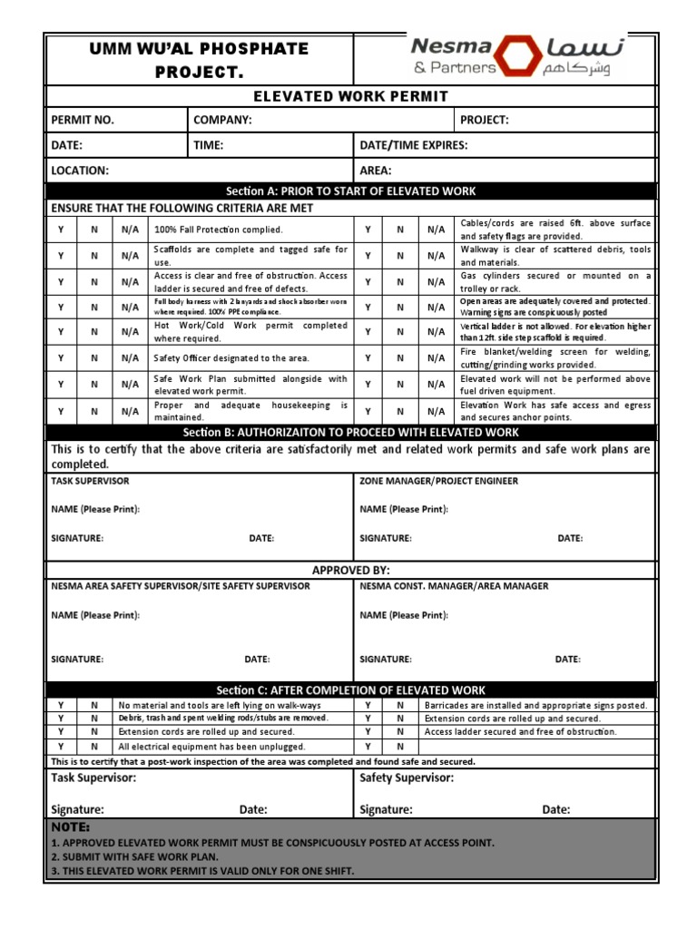 Work Permits Pdf Scaffolding Personal Protective Equipment