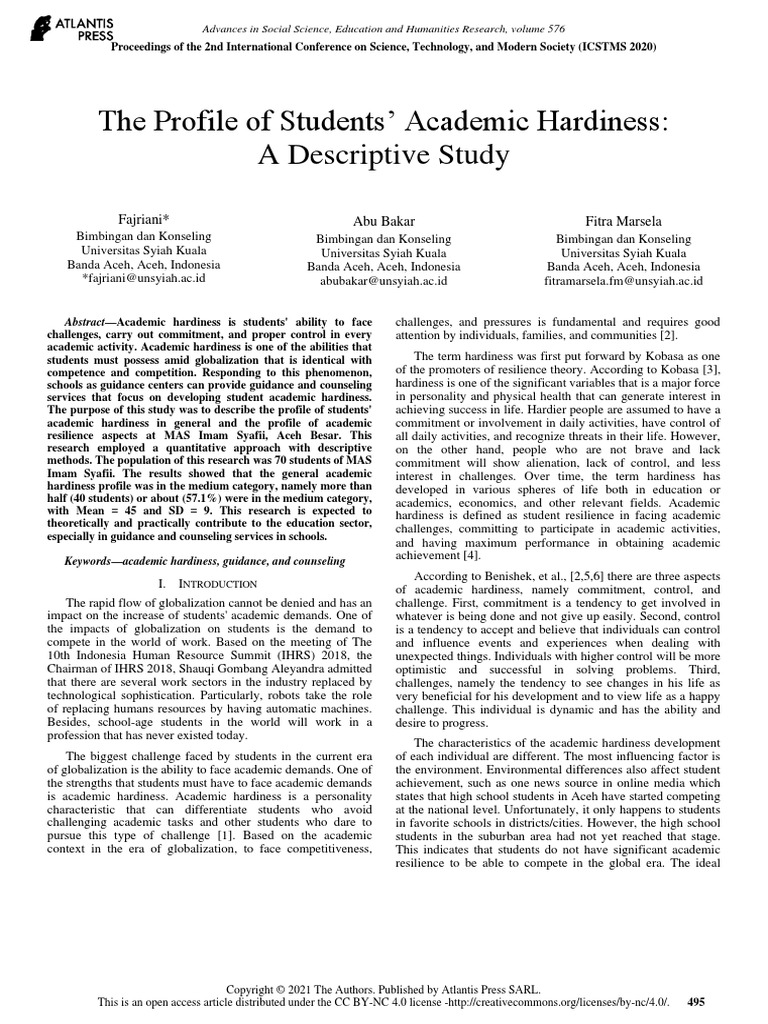 The Profile of Students' Academic Hardiness: A Descriptive Study | PDF | Psychological ...