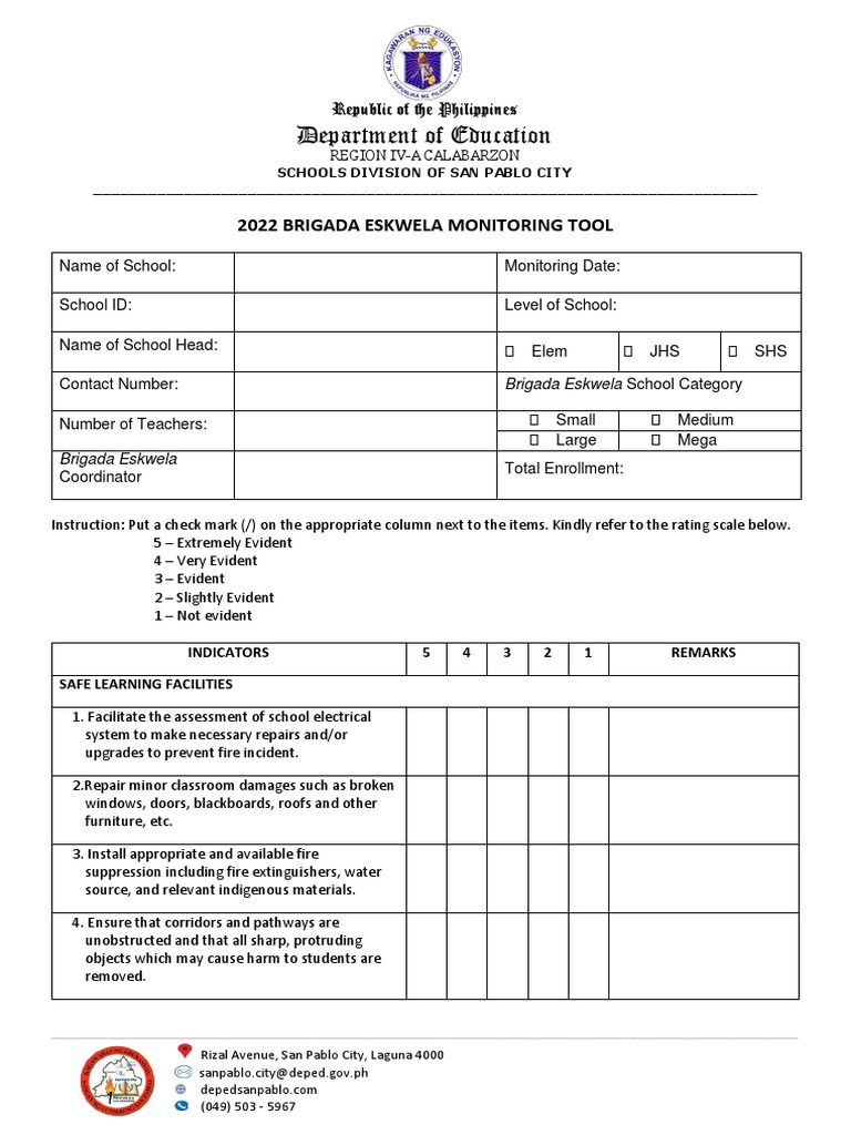 2022 Brigada Eskwela Monitoring Tool | PDF