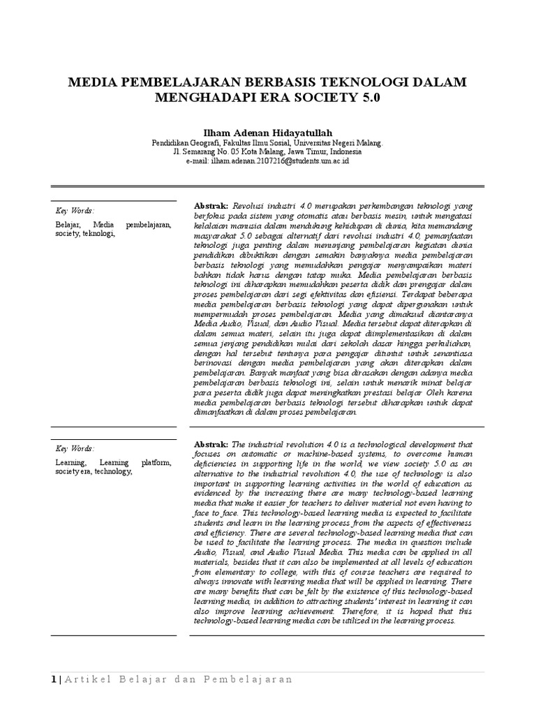 Media Pembelajaran Berbasis Teknologi Dalam Menghadapi Era Society 5.0 | PDF