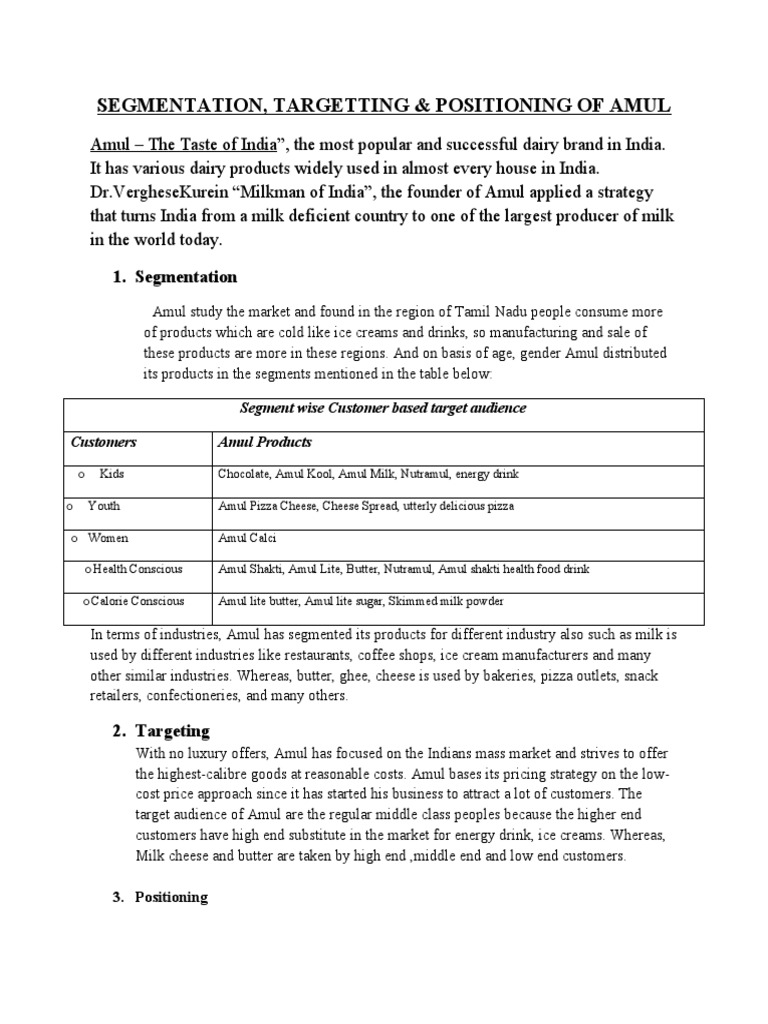 STP, SIZE AND SALE of Amul | PDF