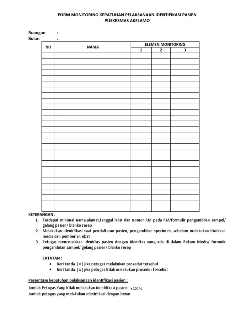 Form Monitoring Kepatuhan Pelaksanaan Identifikasi Pasien | PDF