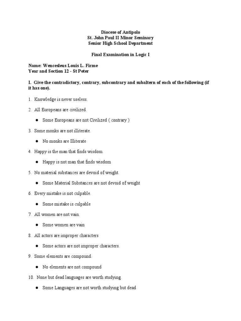 Final Exam in Latin 1 For Educational Purposes and Guide Answers | PDF ...