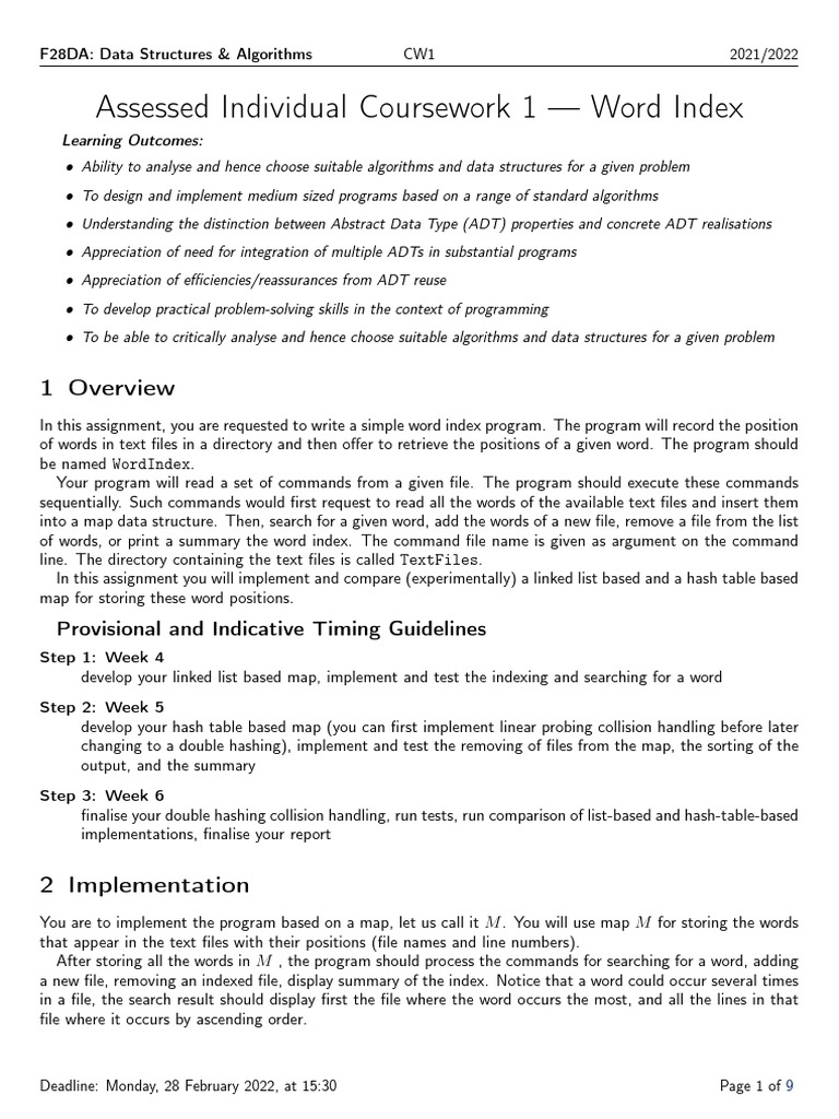 Data Structures & Algorithms CW1 | PDF