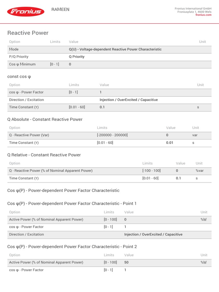 Reactive Power Fronius | PDF | Ac Power | Capacitor