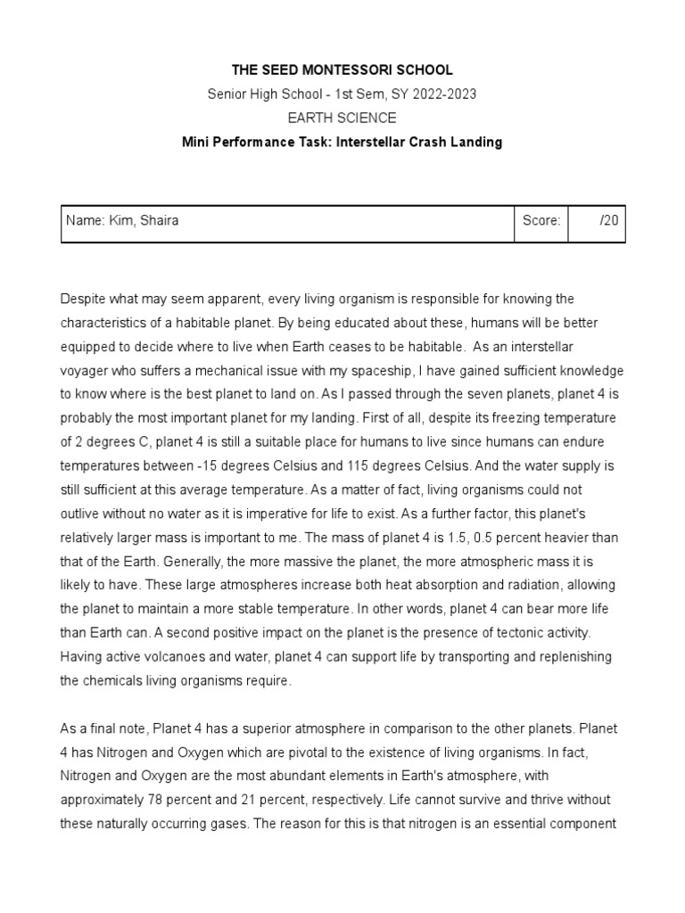 Shaira Mae Ji Young Kim - Earth Science Mini PT - Interstellar Crash Landing | PDF | Plants ...