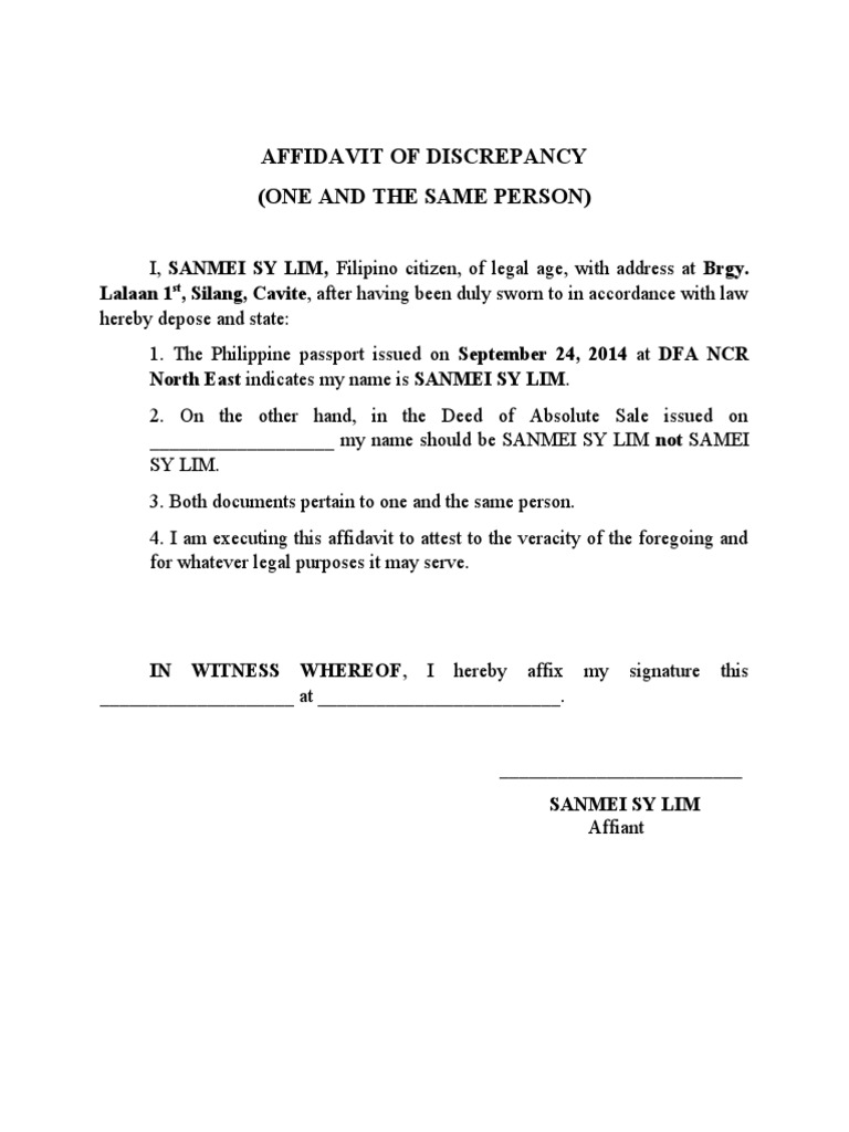 Affidavit of Discrepancy Sanmei | PDF