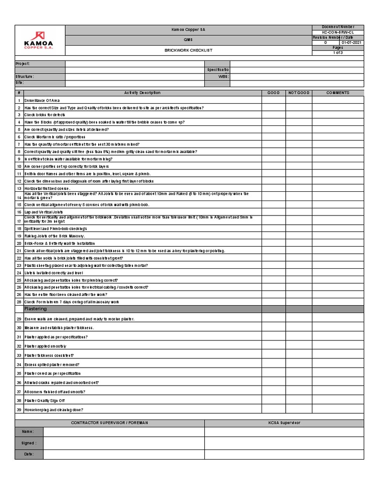 Brick Works - Checklist | PDF | Brick | Masonry