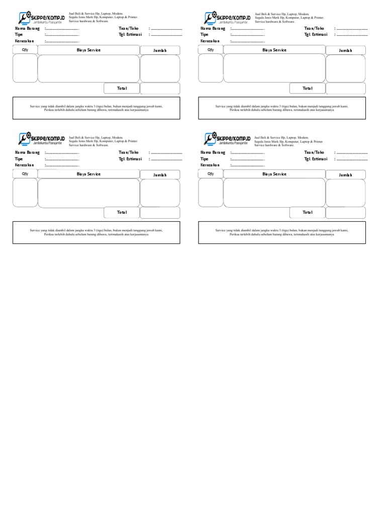 Nota Service Lptop | PDF