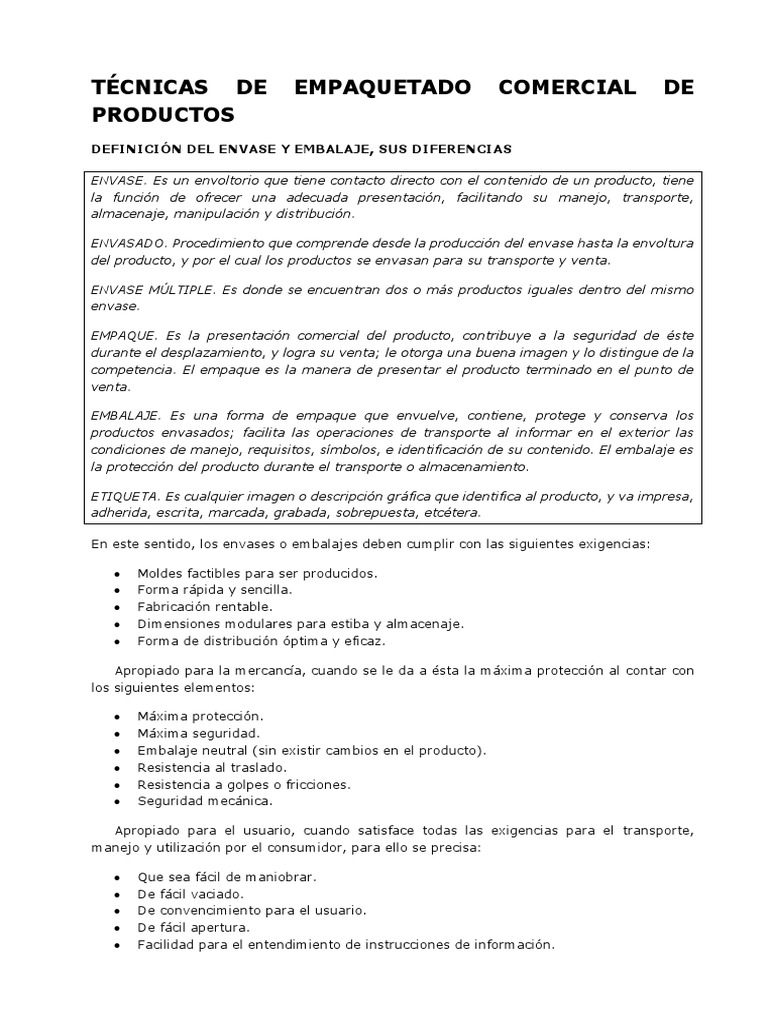 Unidad 6 Técnicas De Empaquetado Comercial De Productos Pdf El