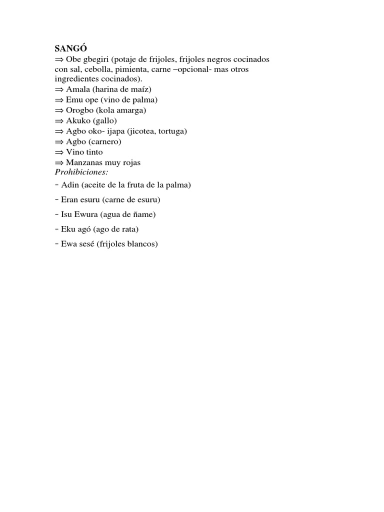Comida Sango Aje Iyami Egbe | PDF