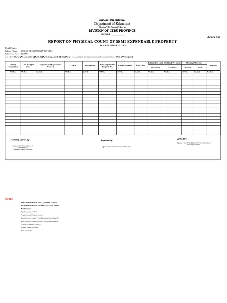 NONE Annex A.8 Report On The Physical Count of Semi Expendable Property ...
