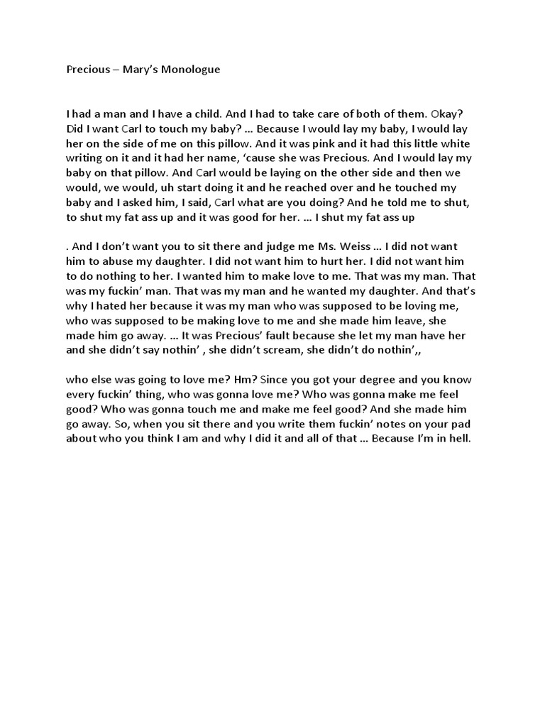 Mary's Monologue on Precious and Abuse | PDF