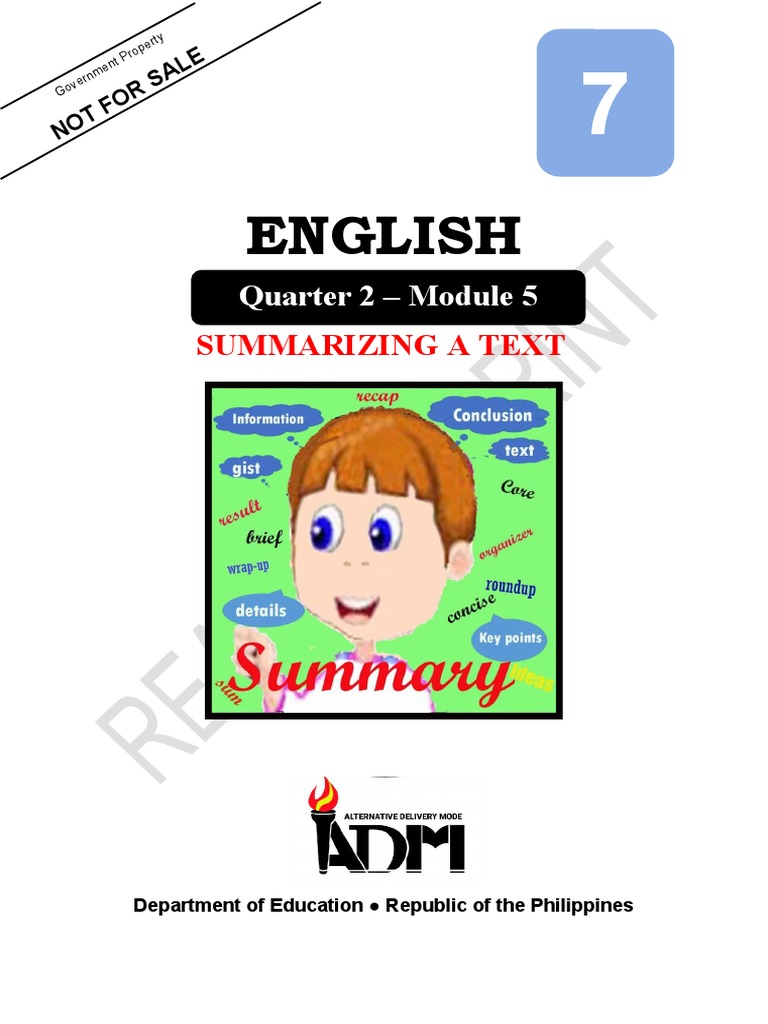 English7 - Q2 - Mod5 - Summarizing A Text - v5 | PDF