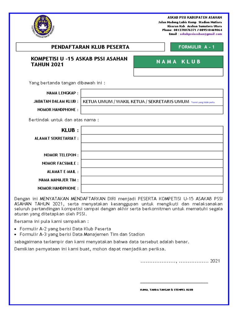 A1. Formulir Pendaftaran | PDF