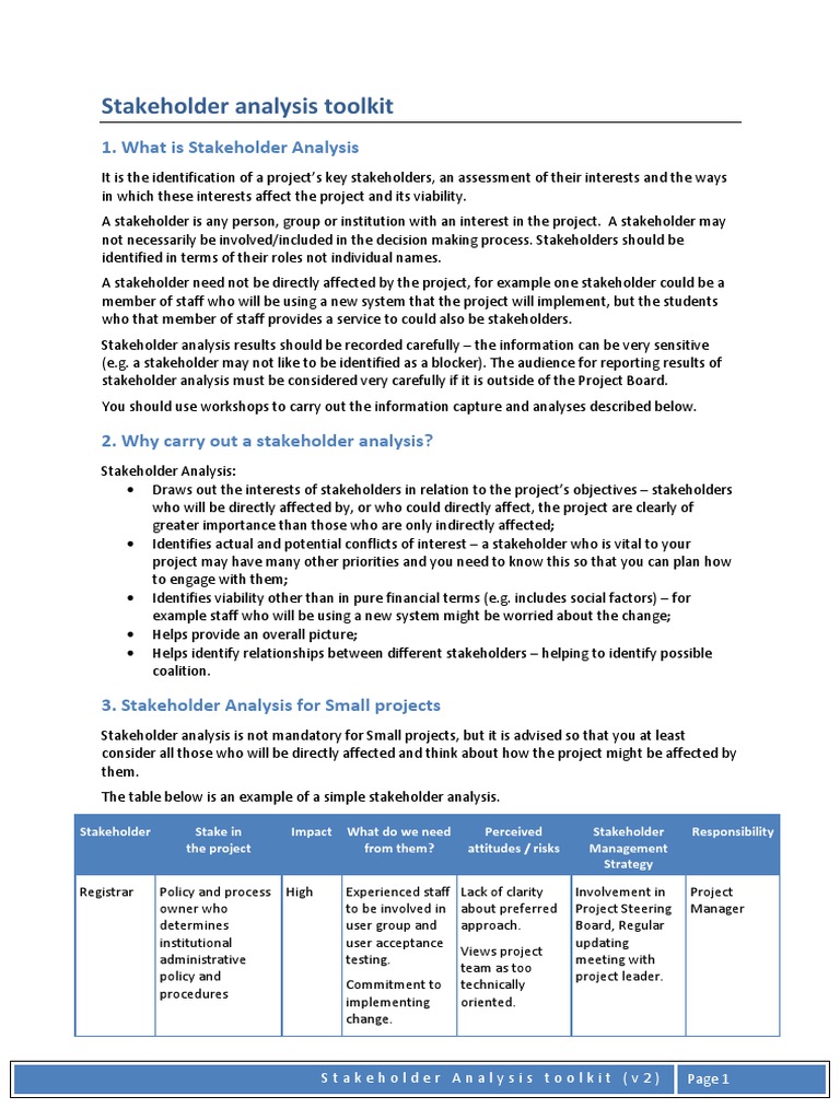 Stakeholders Analysis Toolkit | PDF | Risk | Stakeholder (Corporate)