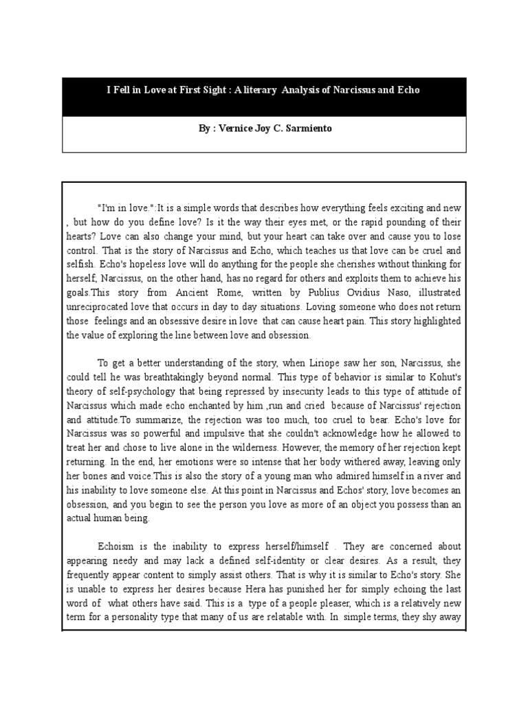 I Fell in Love at First Sight - A Literary Analysis of Narcissus and ...