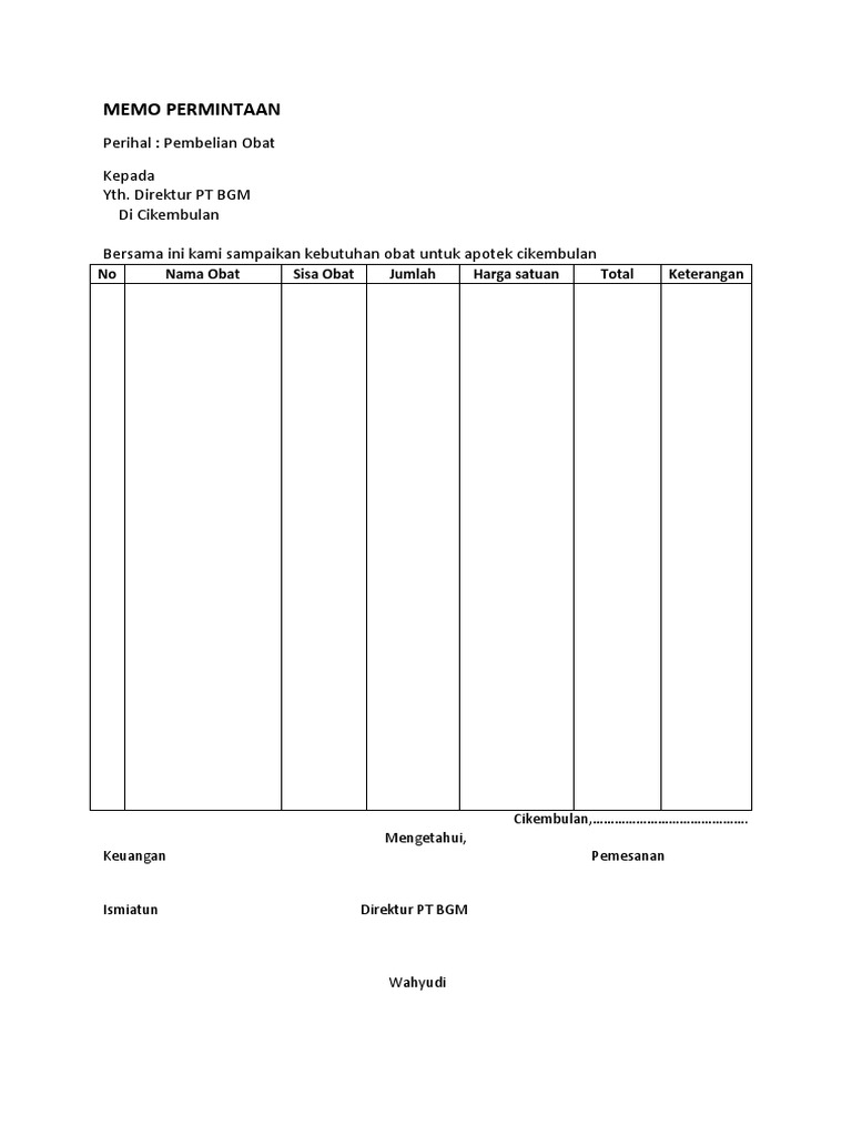 MEMO PERMINTAAN Obat | PDF