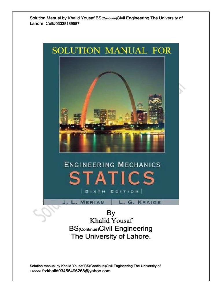 Solution Manual Mechanics J L Mariamdocx | PDF | Mechanics | Force Solution Manual Mechanics J L Mariamdocx | PDF | Mechanics | Force