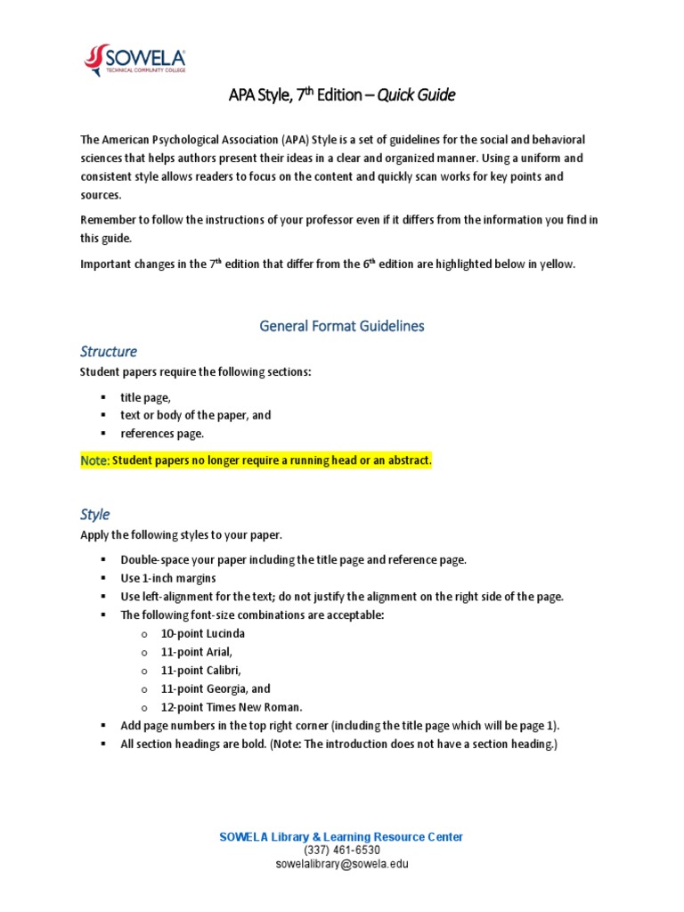 APA Quick Guide 7th Edition | PDF | Citation | Apa Style