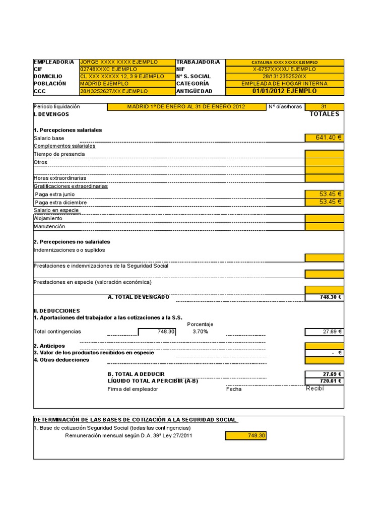 Ejemplo de Calculo de Nomina de Empleada de Hogar | PDF | Salario | Gestión de recursos humanos