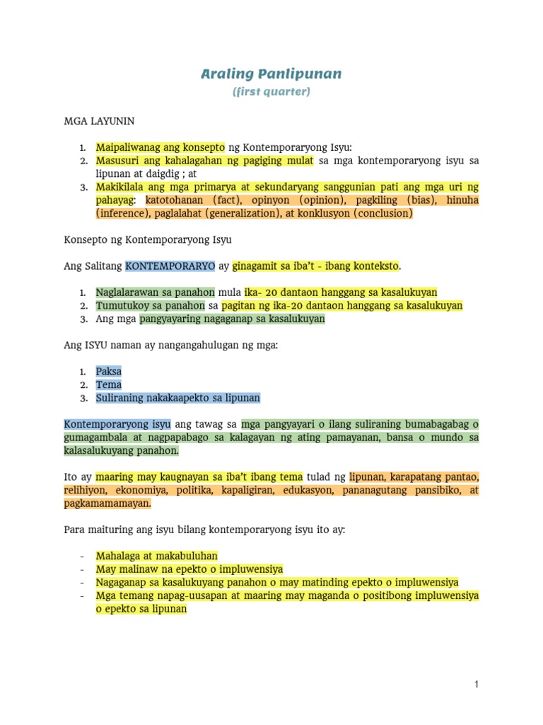 AP Quarter 1 Reviewer Grade10 | PDF