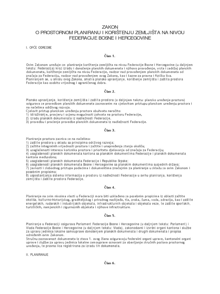 Zakon o Prostornom Planiranju FBiH | PDF