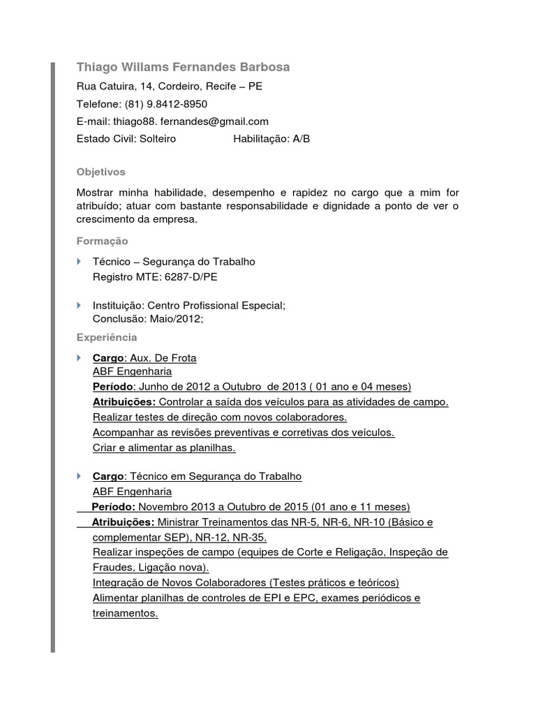 Thiago Curriculo | PDF | Engenharia