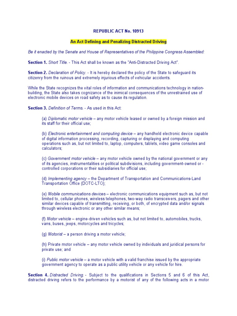 Republic Act No 10913 Pdf Mobile Phones Transport 