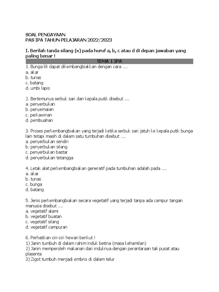 Soal Pengayaan Pas Ipa 2022-2023 | PDF