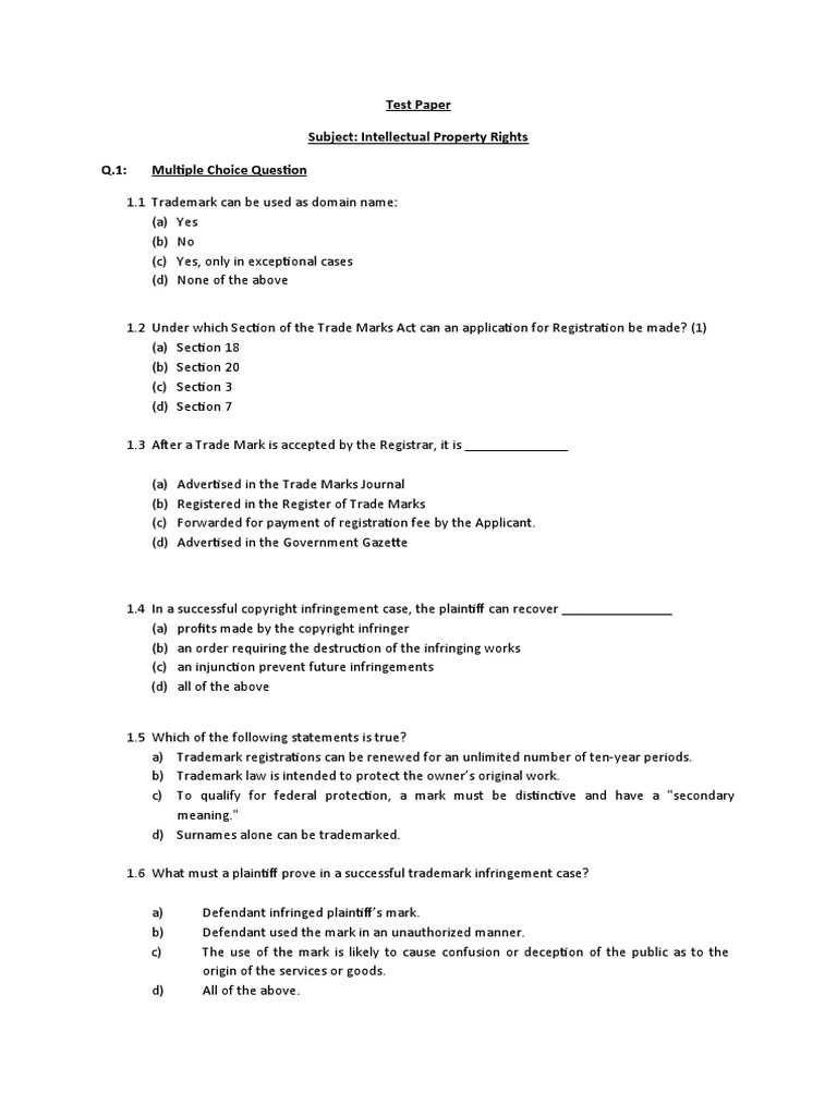 IPR Paper | Download Free PDF | Trademark | Intellectual Property