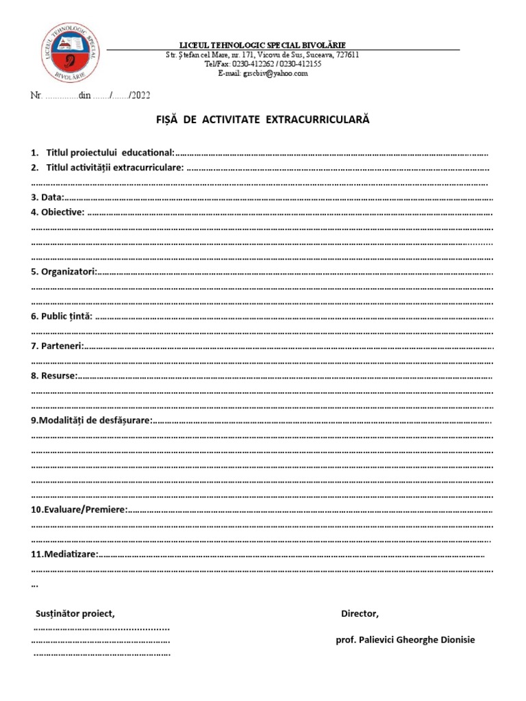 Proiect de Activitate Extracurriculara | PDF