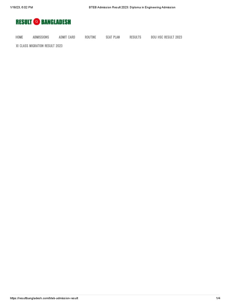 BTEB Admission Result 2023 - Diploma in Engineering Admission | PDF ...