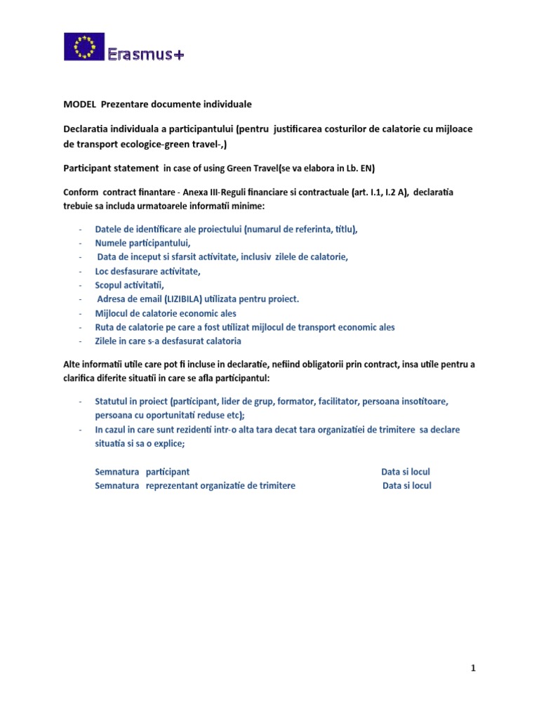 Model - Declaratie - Transport - Green Travel Statement | PDF ...