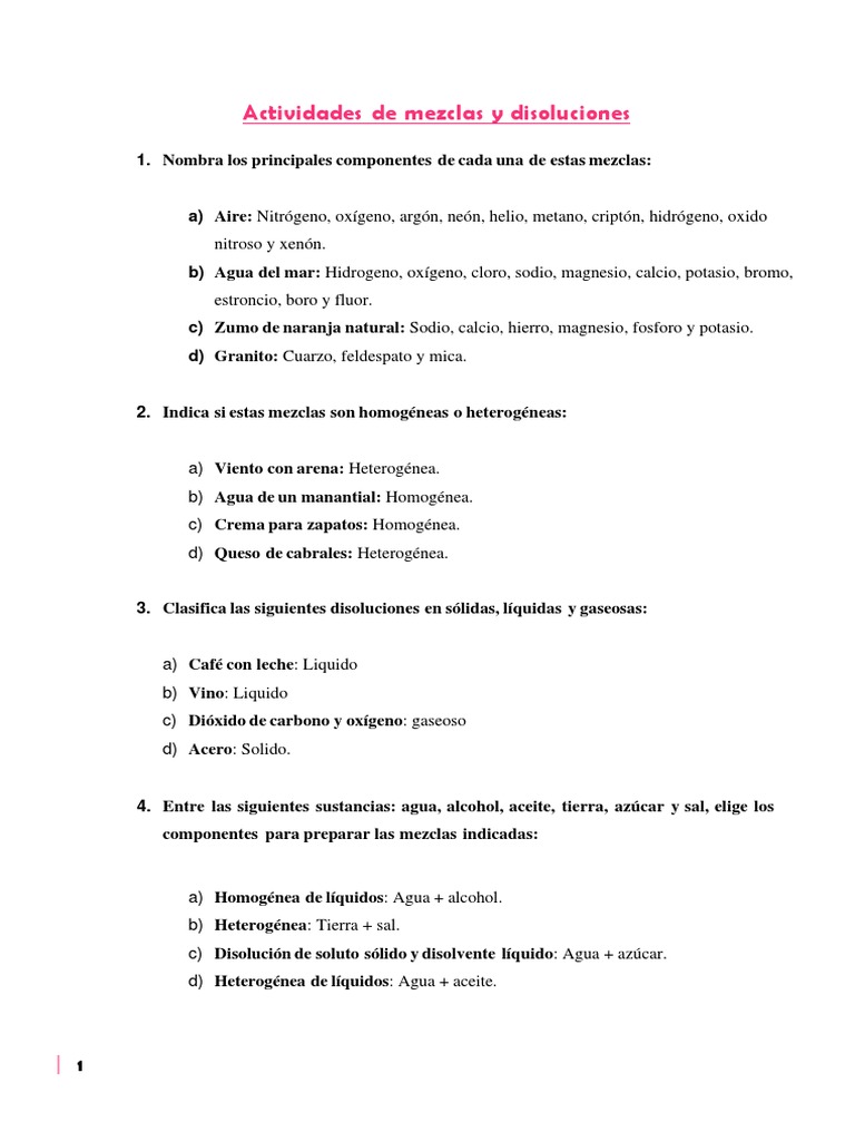 Tema 2 - ACTIVIDADES MEZCLAS DISOLUCIONES | PDF | Mezcla | Concentración