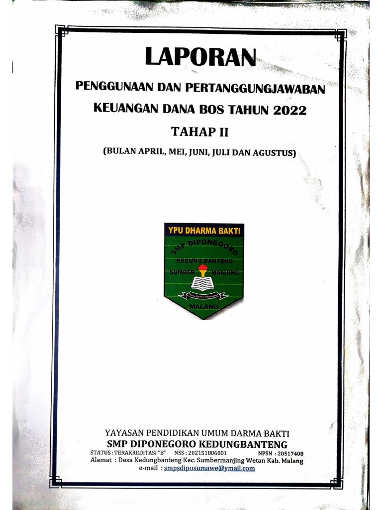 SPJ Bos Tahap Ii SMP Diponegoro Kedungbanteng Tahun 2022 | PDF