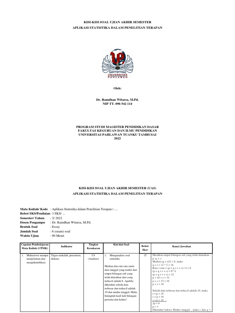Kisi-kisi UAS Statistika Terapan | PDF