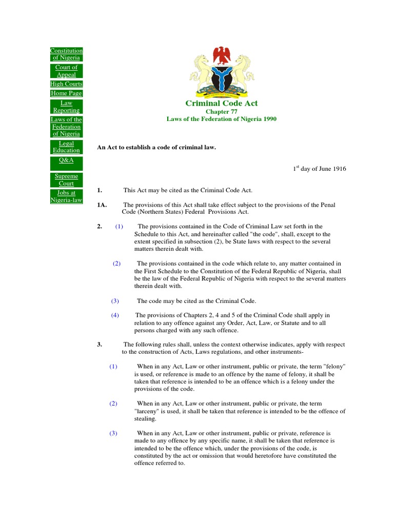Nigerian Criminal Code Overview | PDF | Crime & Violence | Crimes