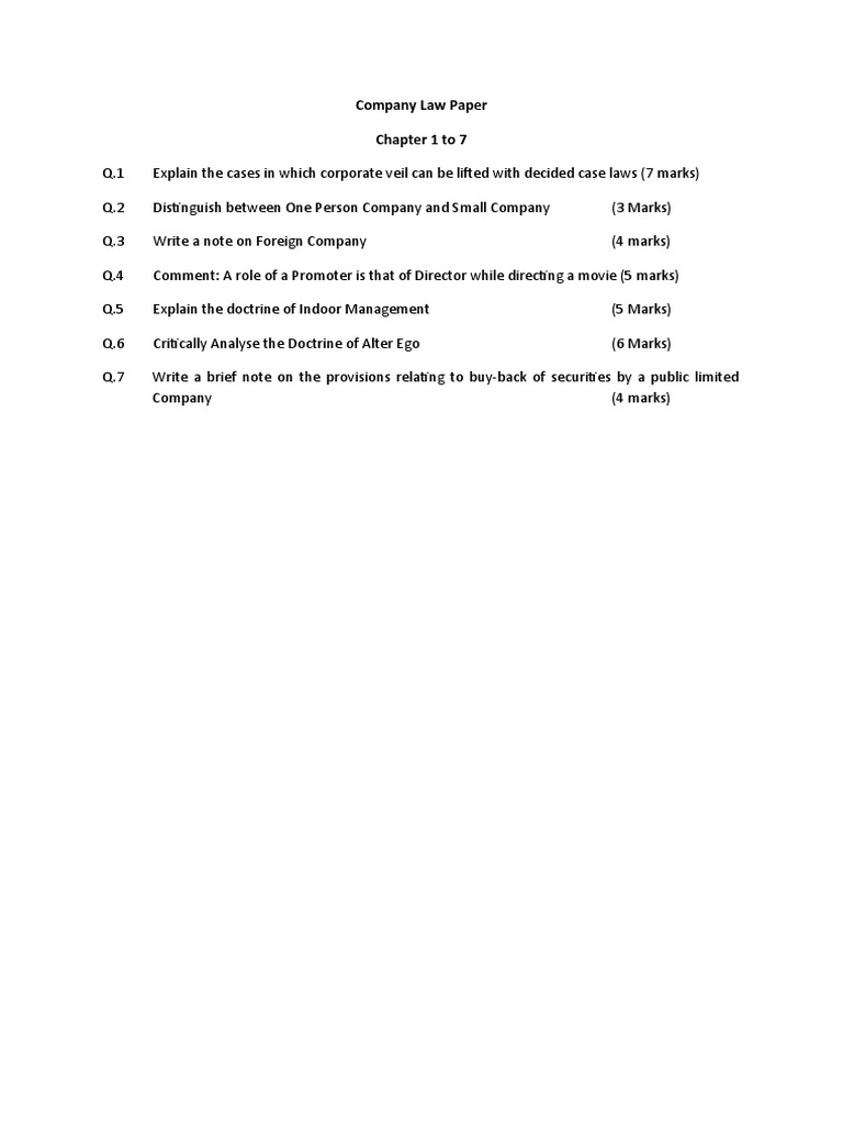 Company Law - Chapter 1 To 7 | PDF