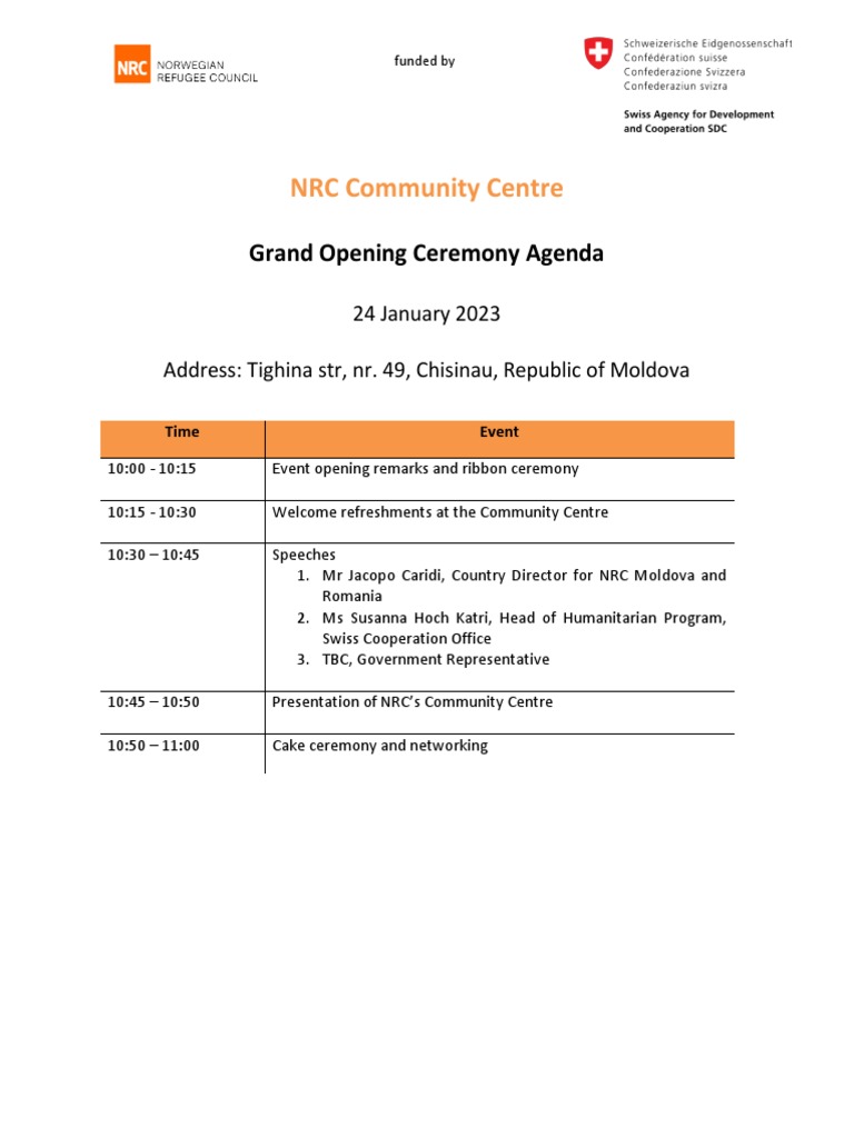 Community Center Opening Agenda - 24 Jan 2023 | PDF
