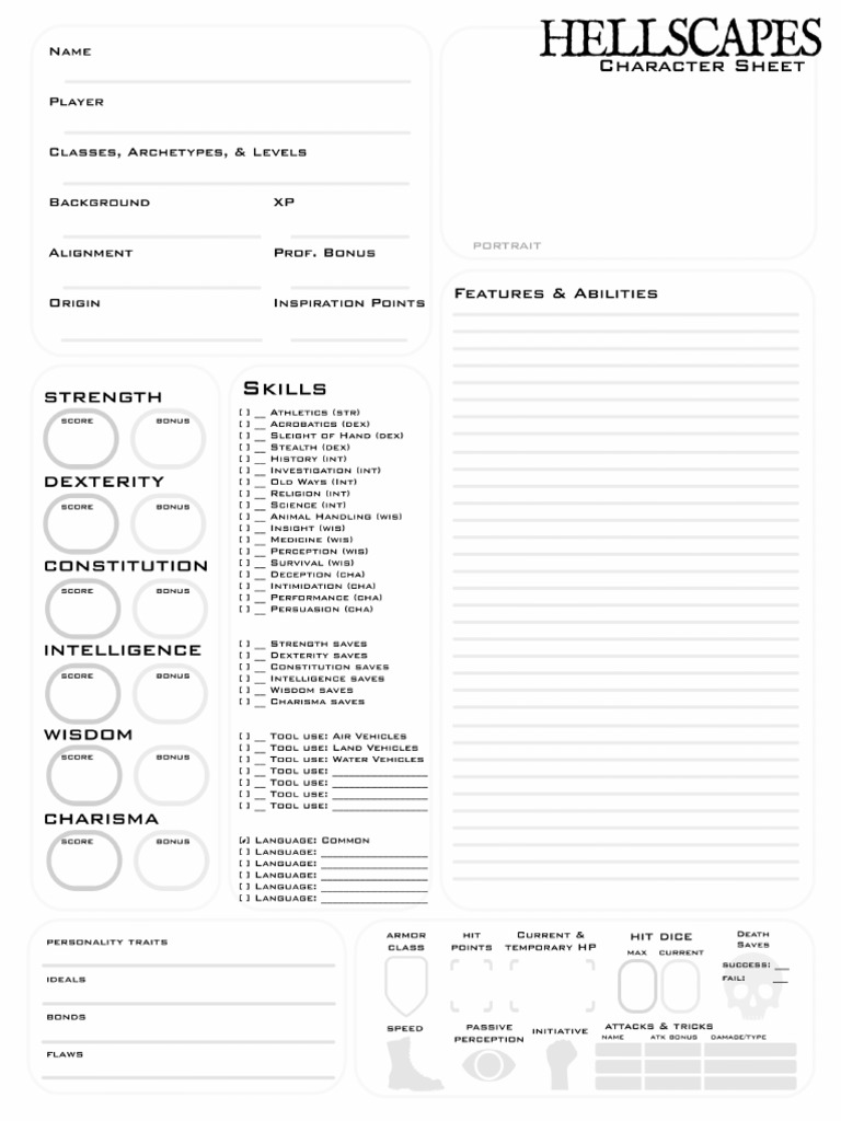 Hellscapes - Character Sheet | PDF