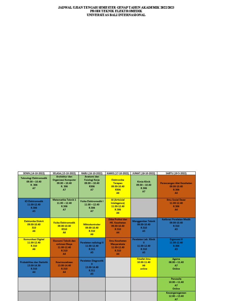 Jadwal Uts 2022-2023 Tem | PDF