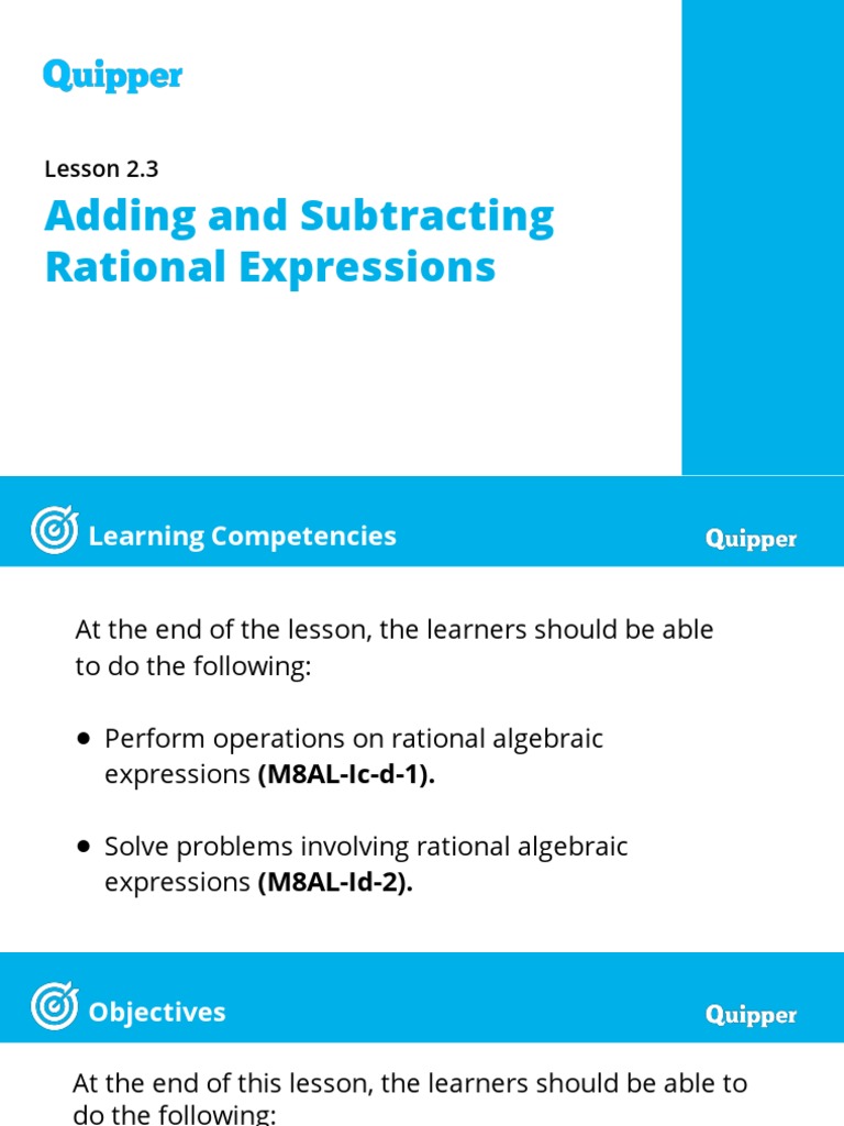 Adding and Subtracting Rational Expressions | PDF | Mathematical ...