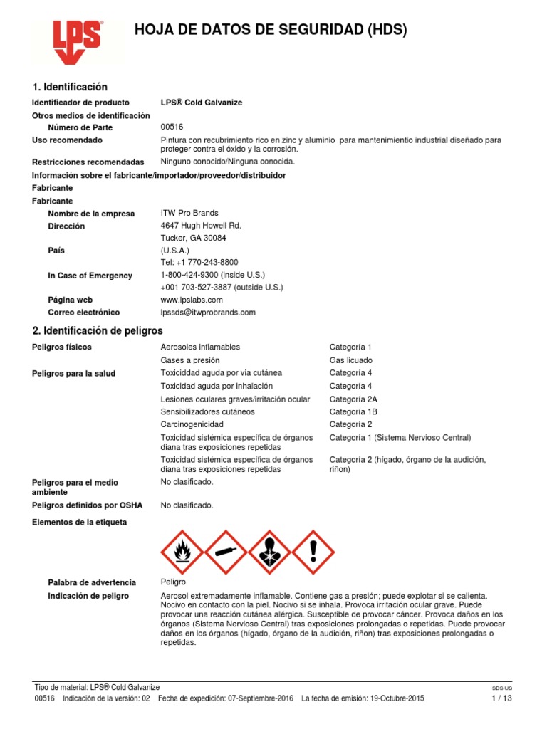 LPS Cold Galvanize MSDS | PDF
