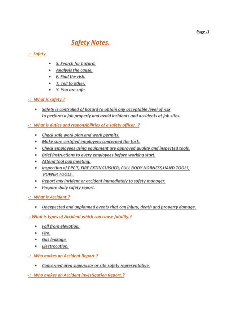 Safety Notes Hse-1 | PDF