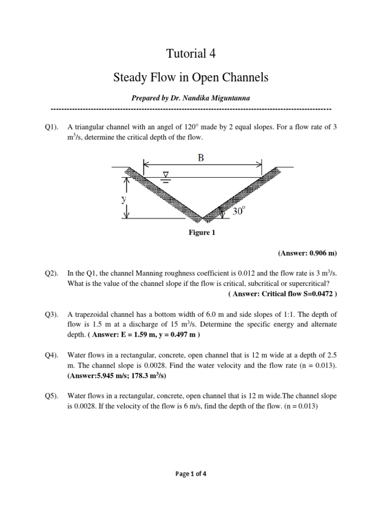 Tutorial 4 - Open Channel Flow | PDF | Mechanical Engineering ...