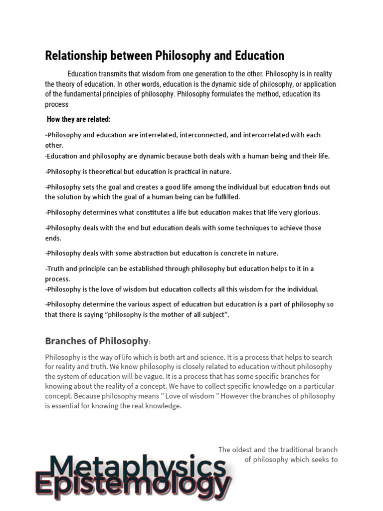 Relationship Between Philosophy and Education | PDF | Epistemology | Metaphysics